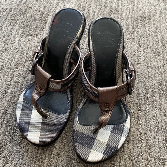 Burberry | Shoes | Burberry Leather Strap Wedge Sandals 37 | Poshmark
